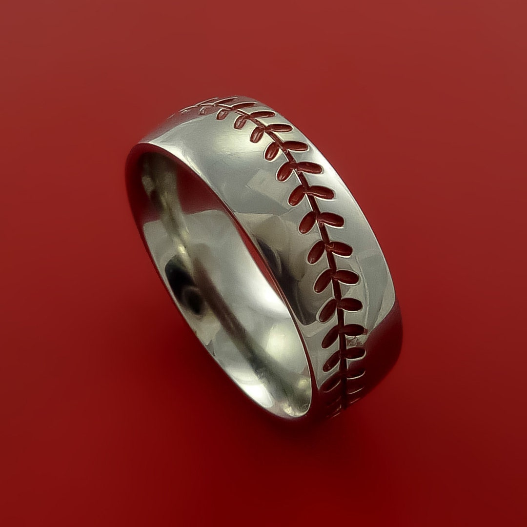 Titanium Baseball Ring With Red Stitching Fan Band Any Size and Color ...