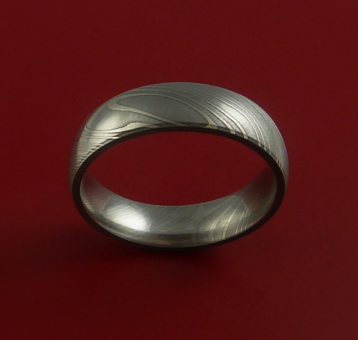 Damascus Steel Ring Wedding Band Dome Style Genuine - Etsy