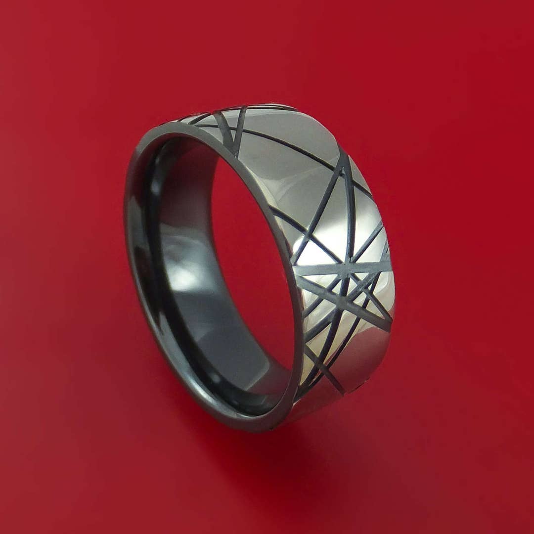 Black Zirconium Retro Rocker Pattern Custom Made Band - Etsy