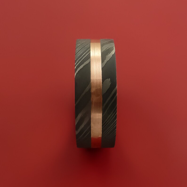 Damascus Steel and Copper Ring Wedding Band Custom Made | Etsy