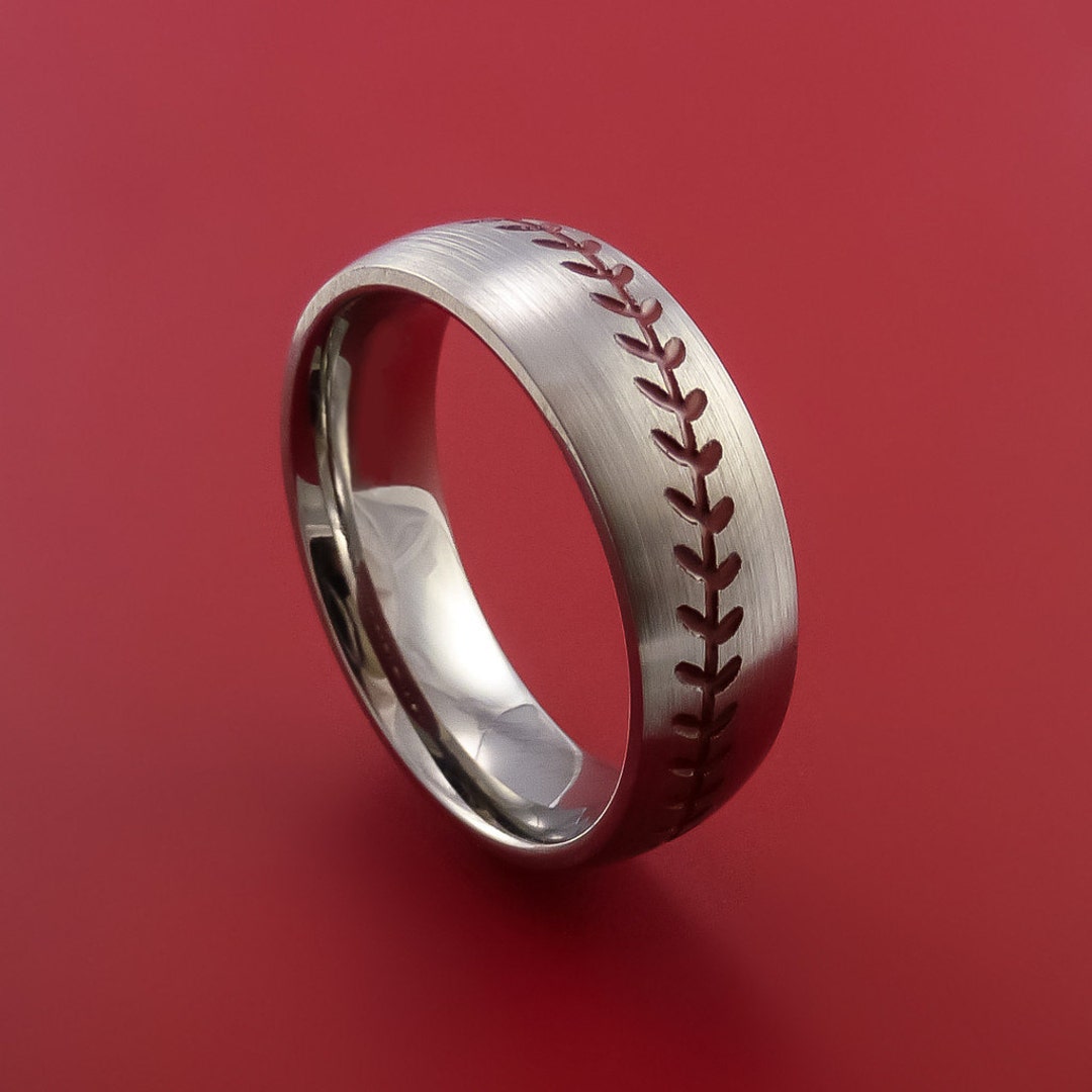 Titanium Baseball Ring With Red Stitching Fan Band Any Size and Color ...