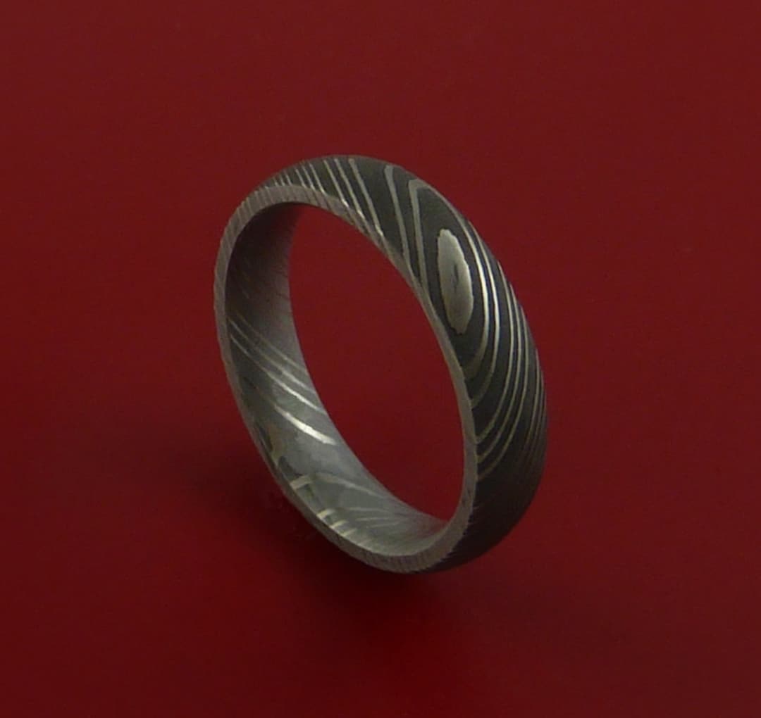 Damascus Steel Ring Acid Finish Genuine Craftsmanship Band - Etsy