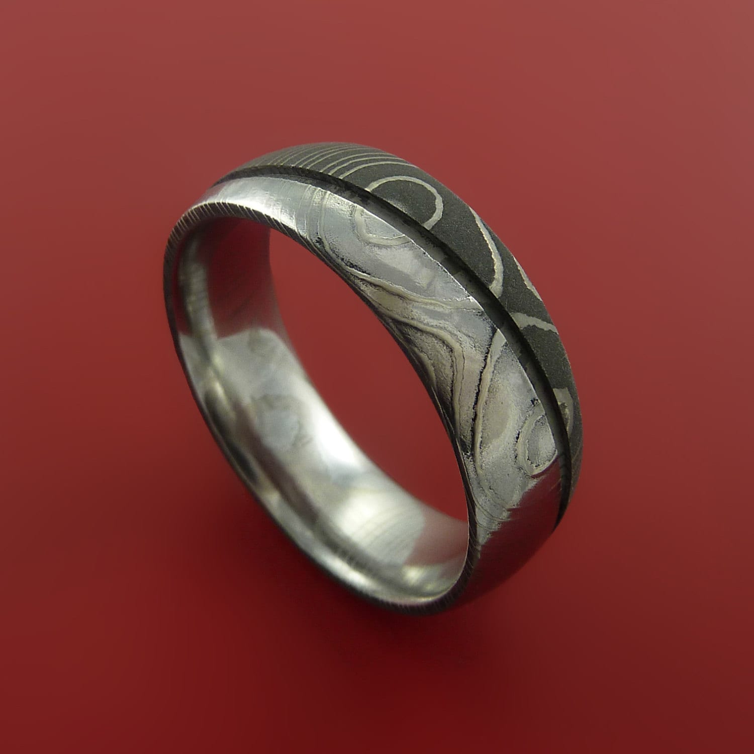Damascus Steel Ring Wedding Band Two Tone Finish Genuine - Etsy