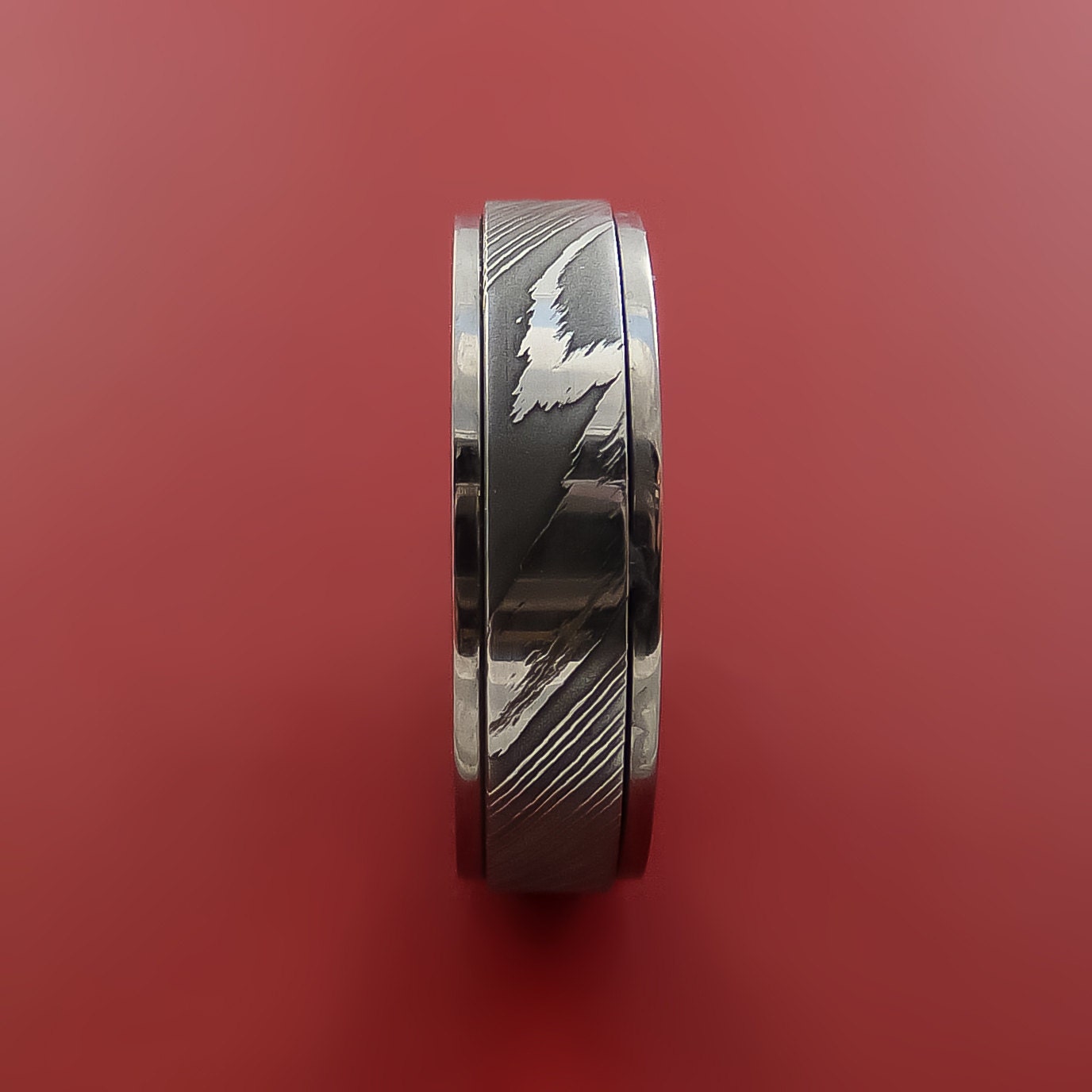 Damascus Steel and Titanium Spinner Ring Custom Made Band - Etsy