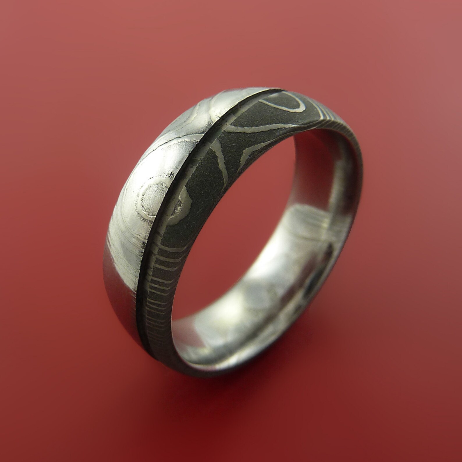 Damascus Steel Ring Wedding Band Two Tone Finish Genuine - Etsy