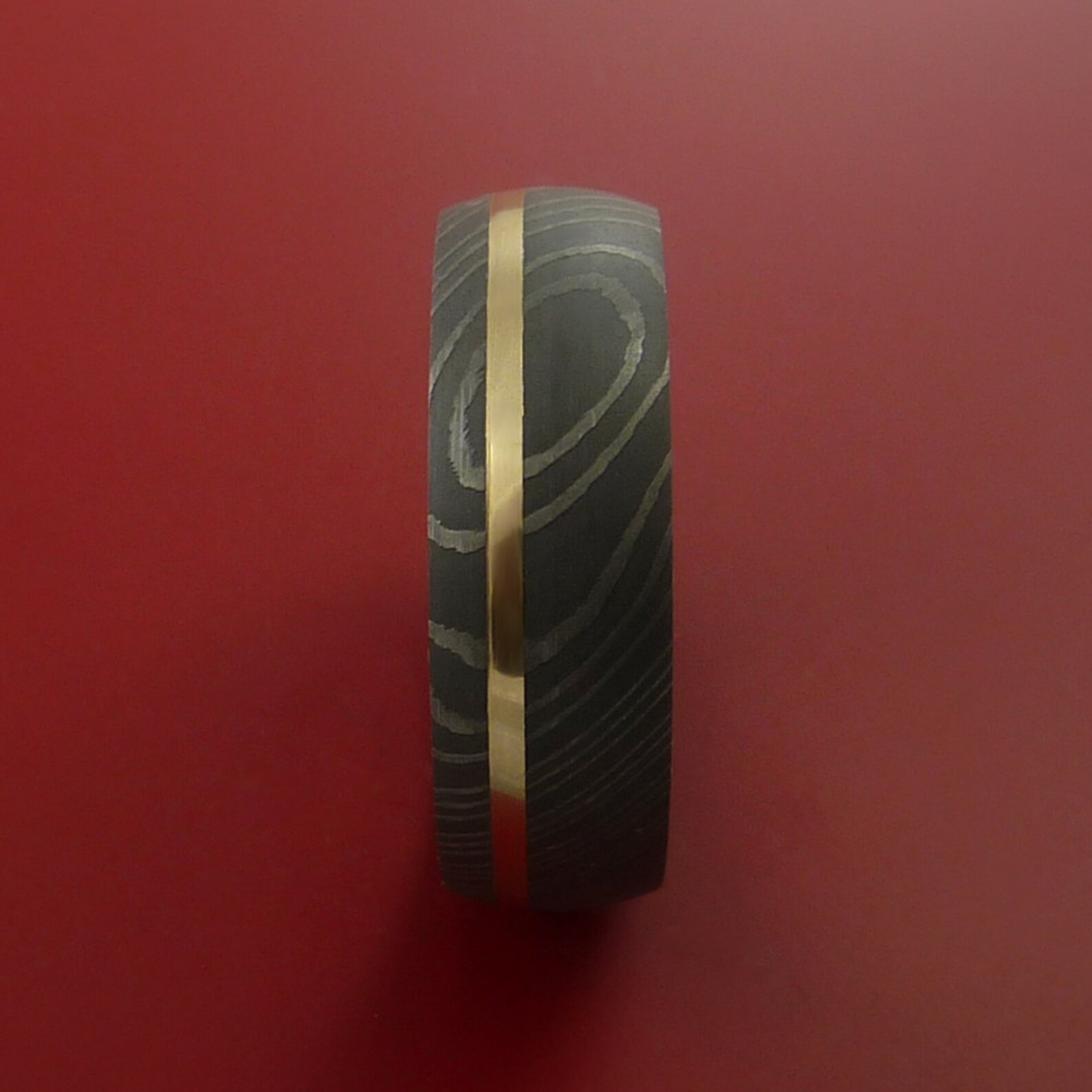 Damascus Steel 14K Yellow Gold Ring Wedding Band Custom Made - Etsy