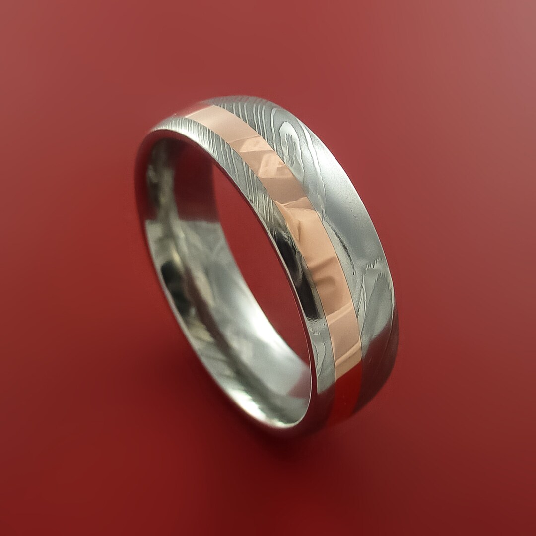 Damascus Steel and Copper Ring Wedding Band Custom Made to Your Sizing ...