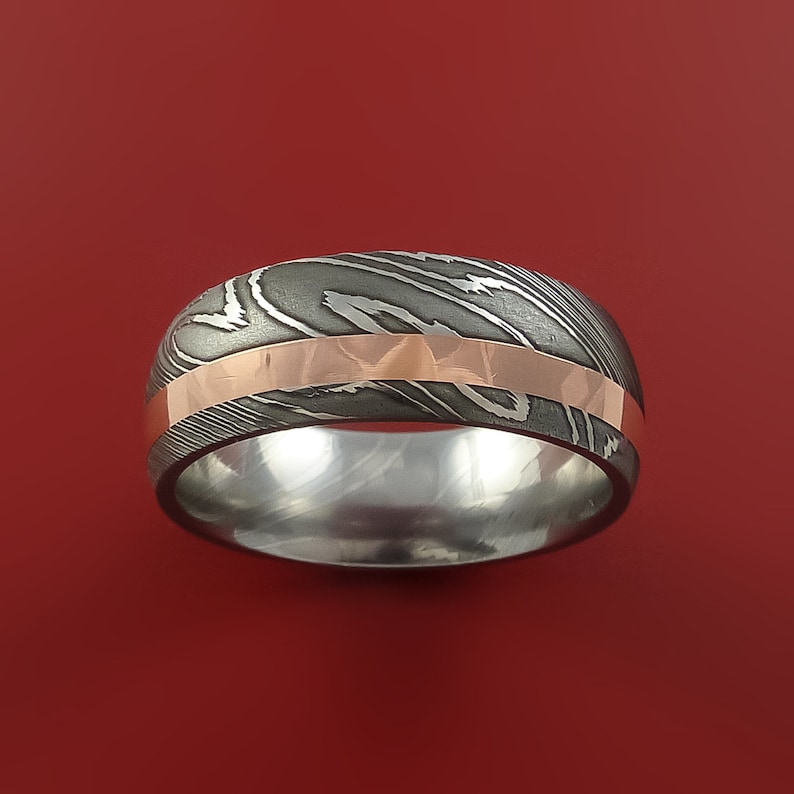 Damascus Steel and Copper Ring Wedding Band Custom Made to - Etsy