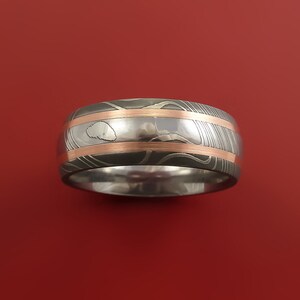 Damascus Steel Ring With Copper Inlays Custom Made Band - Etsy