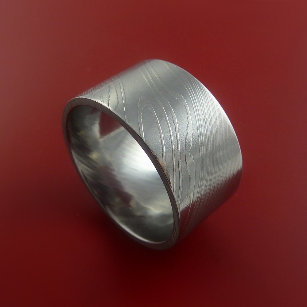 Wide Damascus Steel Ring Wedding Band Genuine Craftsmanship | Etsy