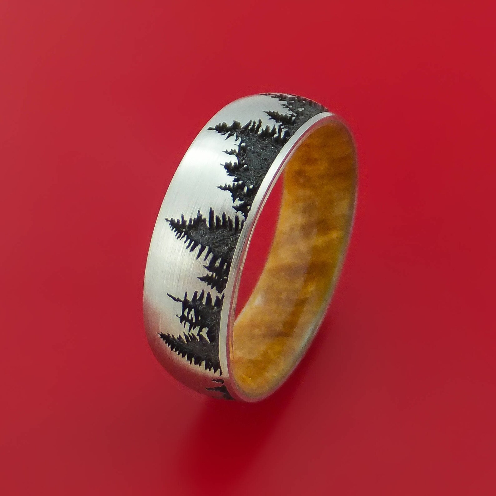 Titanium Ring With Tree Design and Maple Burl Hardwood Sleeve Custom ...