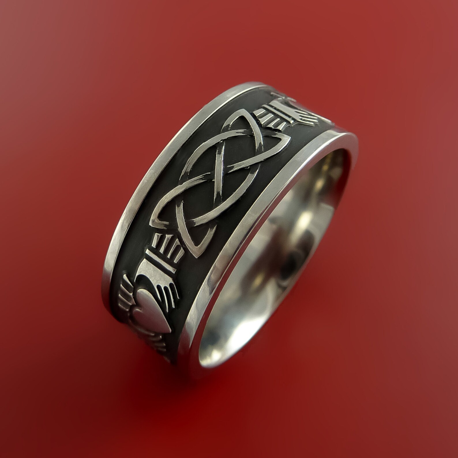 Titanium Celtic Irish Claddagh Ring Hands Clasping a Heart Band Carved ...