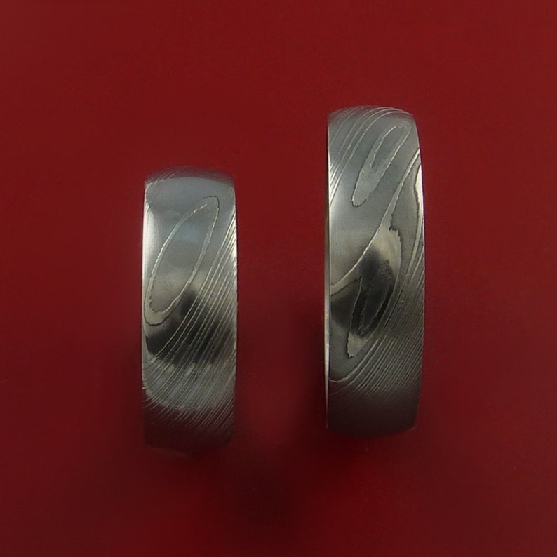 Matching Damascus Steel Ring Set Wedding Bands Genuine - Etsy