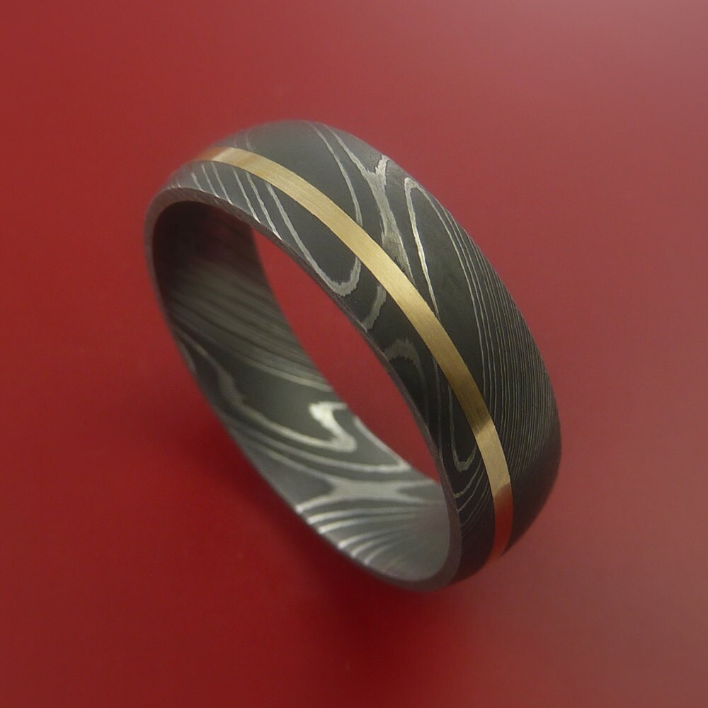 Damascus Steel 14K Yellow Gold Ring Wedding Band Custom Made - Etsy