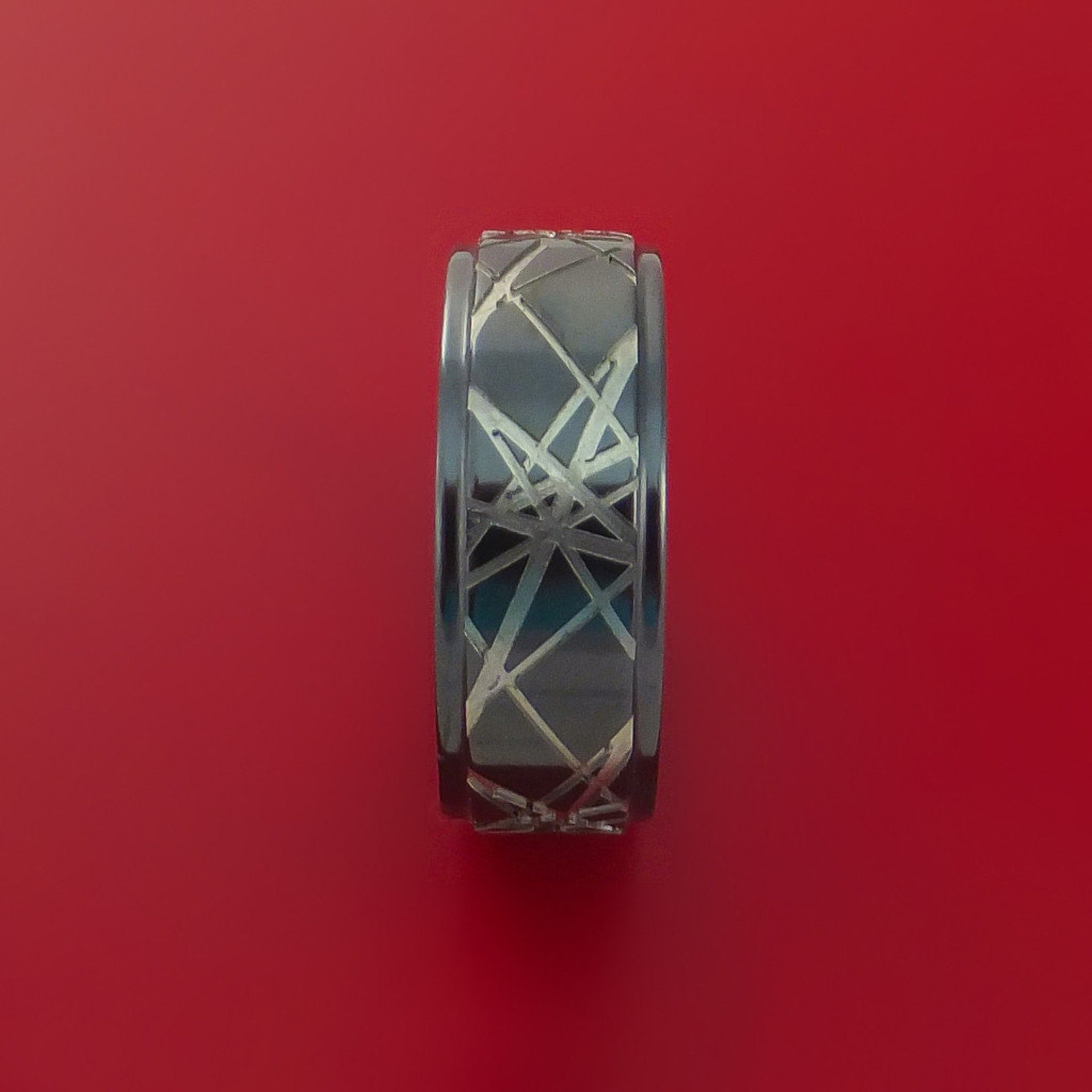 Black Zirconium Retro Rocker Pattern Custom Made Band - Etsy