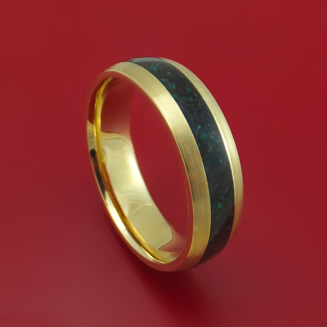 14K Yellow Gold and Black Dinosaur Bone and Malachite Ring Custom Made ...