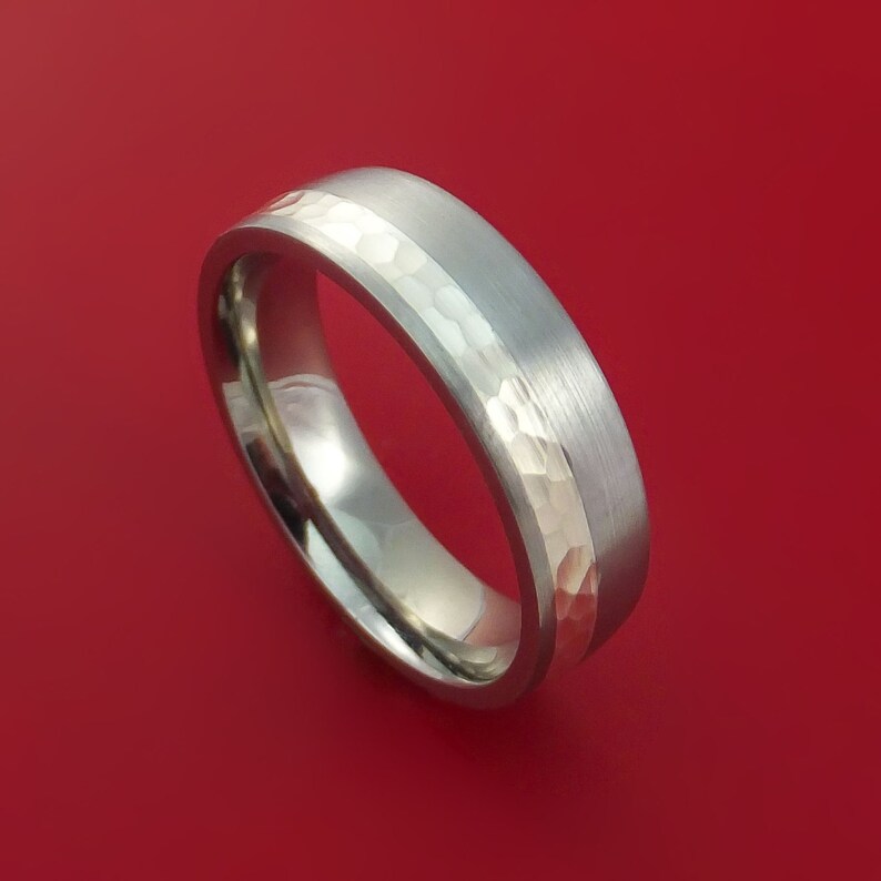 Titanium and Silver Ring Hammered Wedding Band Custom Made - Etsy