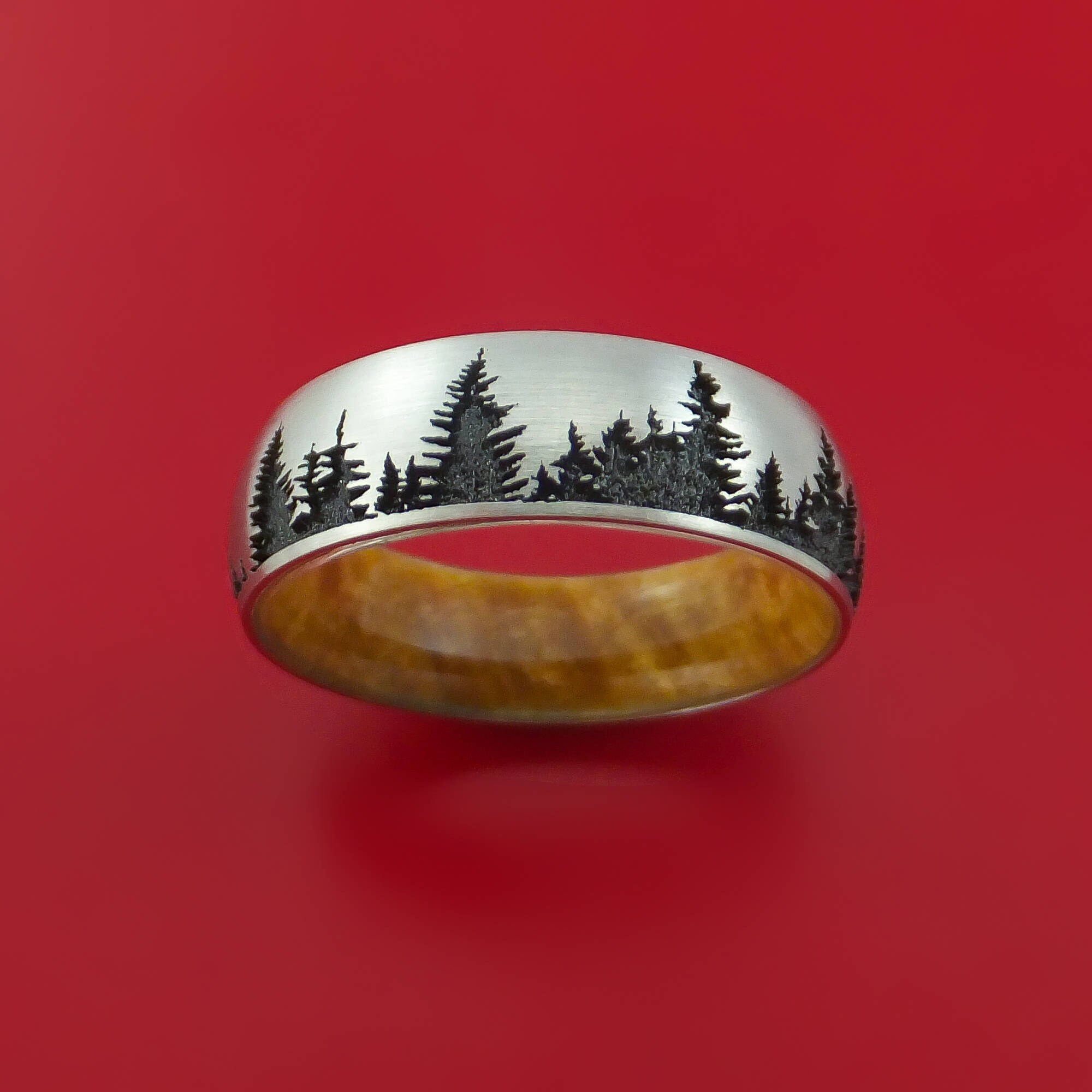 Titanium Ring With Tree Design and Maple Burl Hardwood Sleeve Custom ...