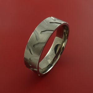 Titanium Tractor Tread Carved Design Ring Bold Unique Band Custom Made ...