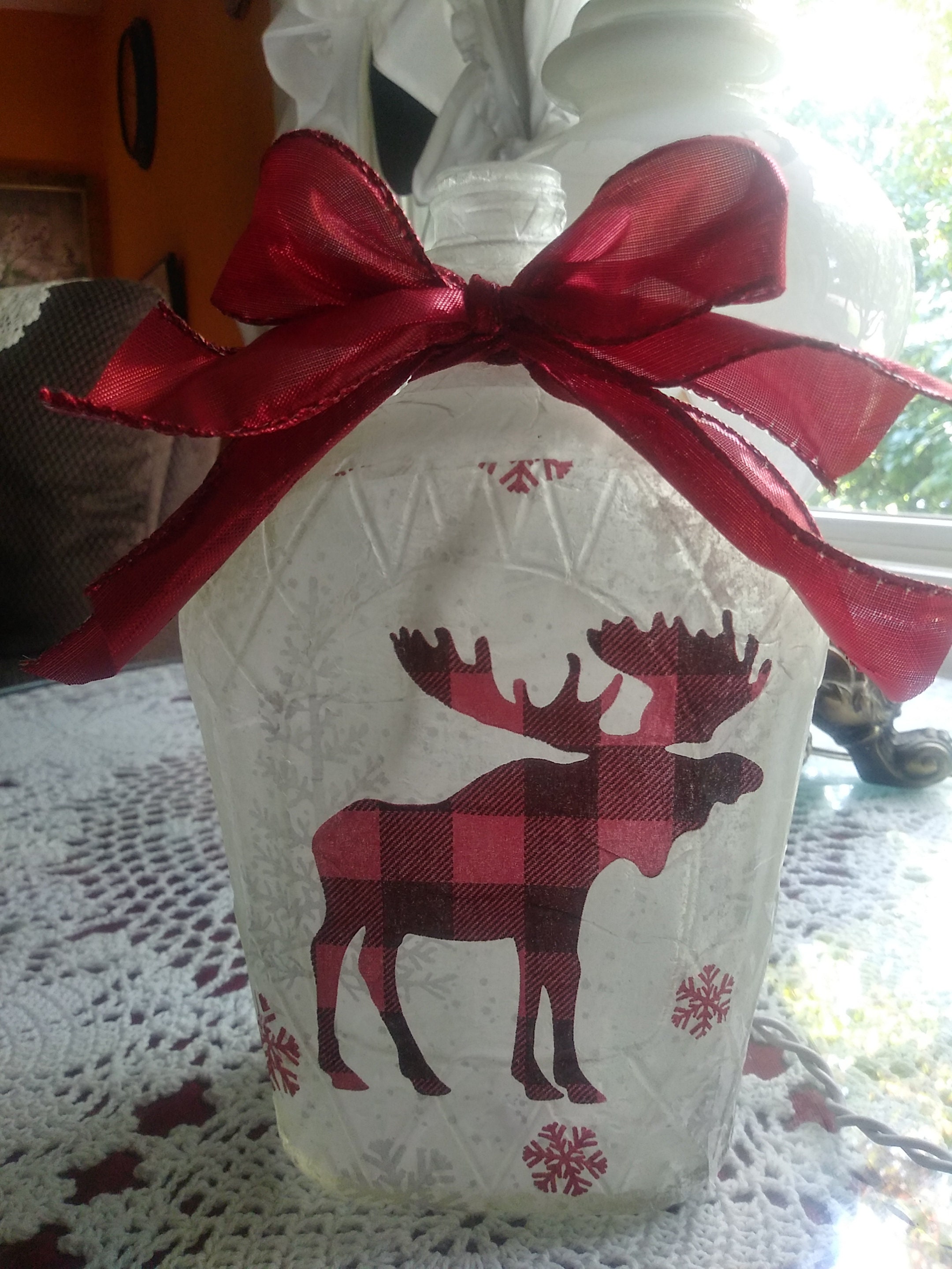 Moose Lamplighted Wine Bottleswine Artwine Craftdecorated - Etsy