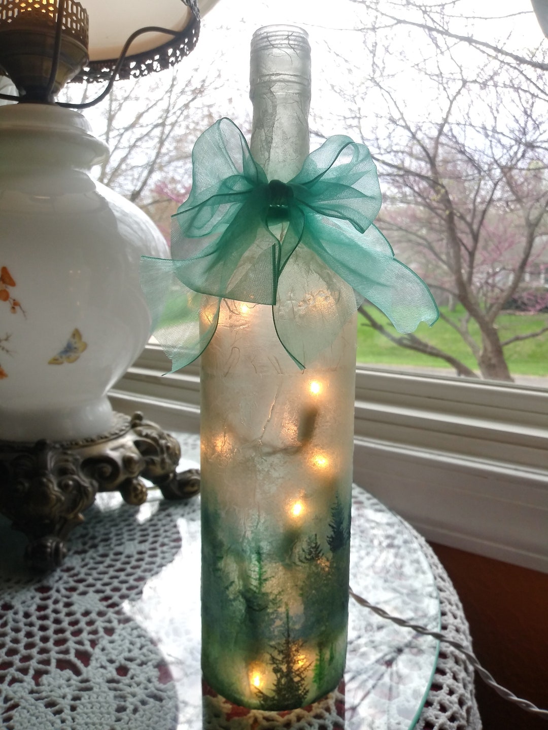 Wine Glasswine Artwine Craftwine Bottle Lighthomemade Etsy
