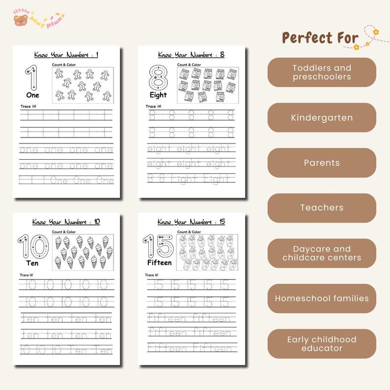 Counting Activities 1–20 PDF – Bear Footstep Counting, Trace Numbers ...