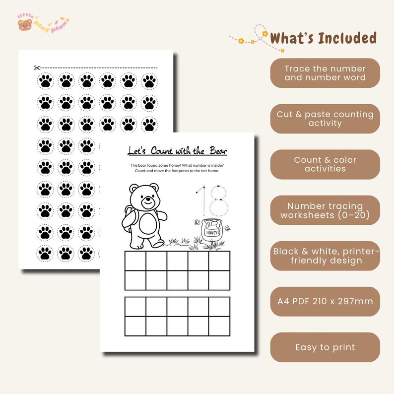 Counting Activities 1–20 PDF – Bear Footstep Counting, Trace Numbers ...