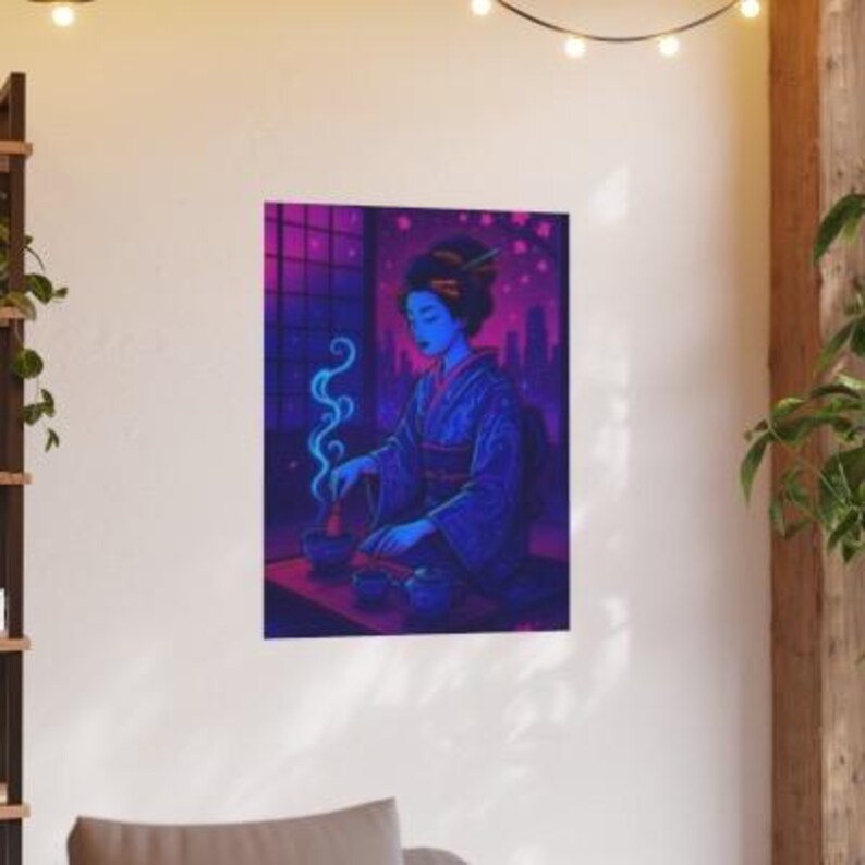 Cyberpunk Geisha Tea Ceremony Digital Download, Neon Japanese Wall Art ...