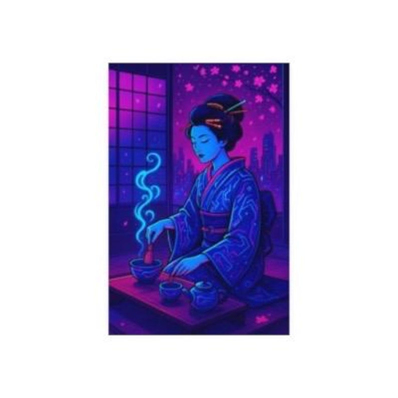Cyberpunk Geisha Tea Ceremony Digital Download, Neon Japanese Wall Art ...