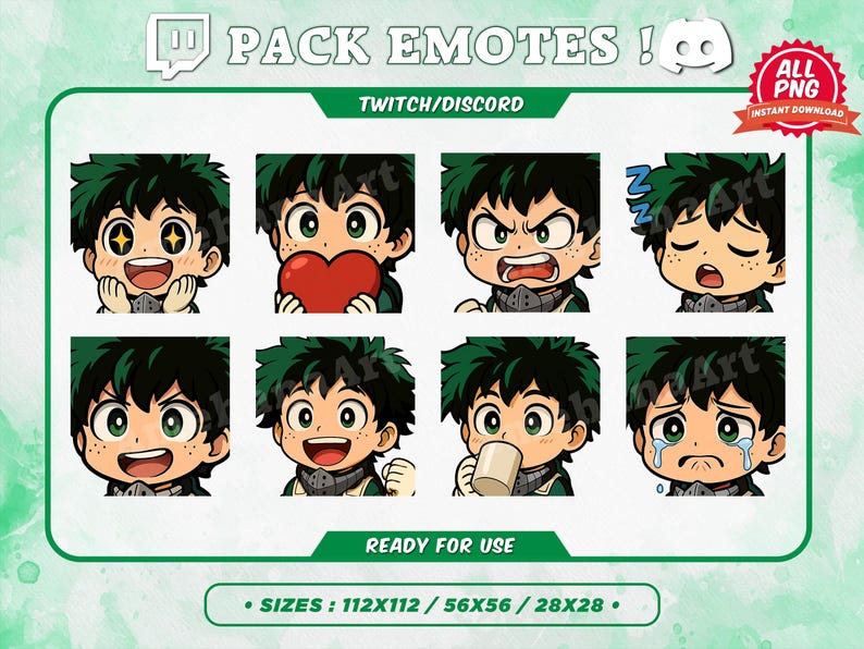 8 Emotes Hero Deku Boy Chibi Anime - Twitch & Discord Pack – Streamer ...