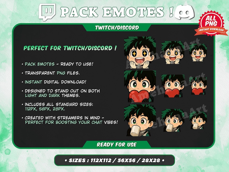 8 Emotes Hero Deku Boy Chibi Anime - Twitch & Discord Pack – Streamer ...