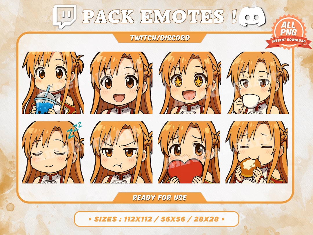 8 Emotes Asuna Sao Girl Chibi Anime - Twitch & Discord Pack – Streamer ...