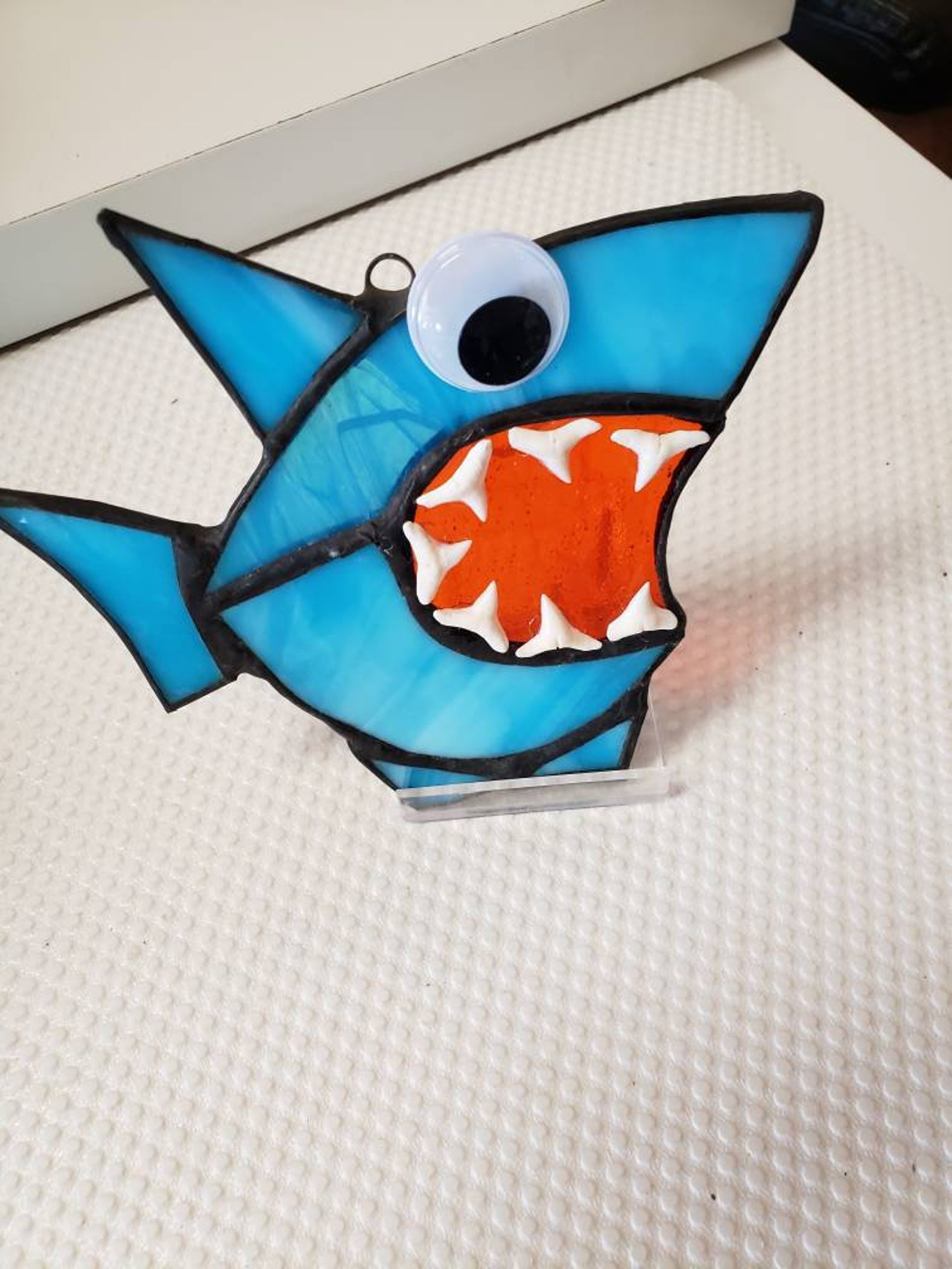 Stained Glass Shark With Real Sharks Teeth Ornament or Sun Catcher ...