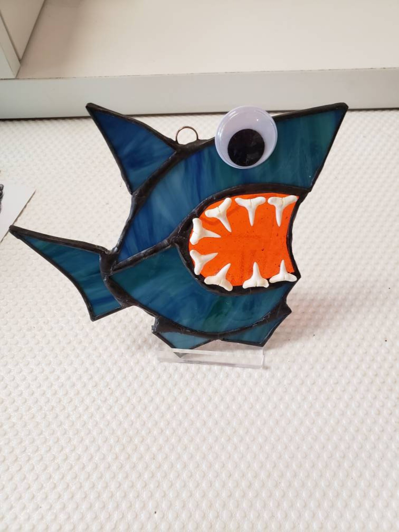 Stained Glass Shark With Real Sharks Teeth Ornament or Sun Catcher ...