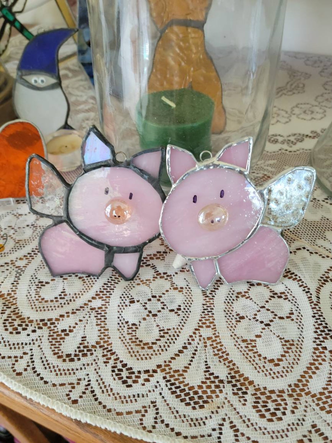 1 Stained Glass flying Pig Angel Ornament by Barb 's Design, - Etsy