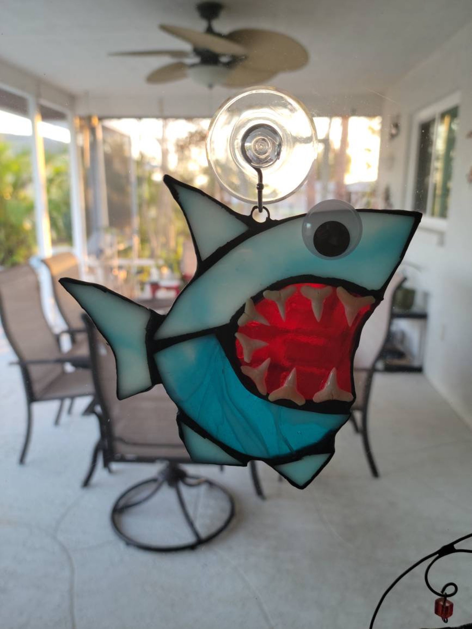 Stained Glass Shark With Real Sharks Teeth Ornament or Sun Catcher ...