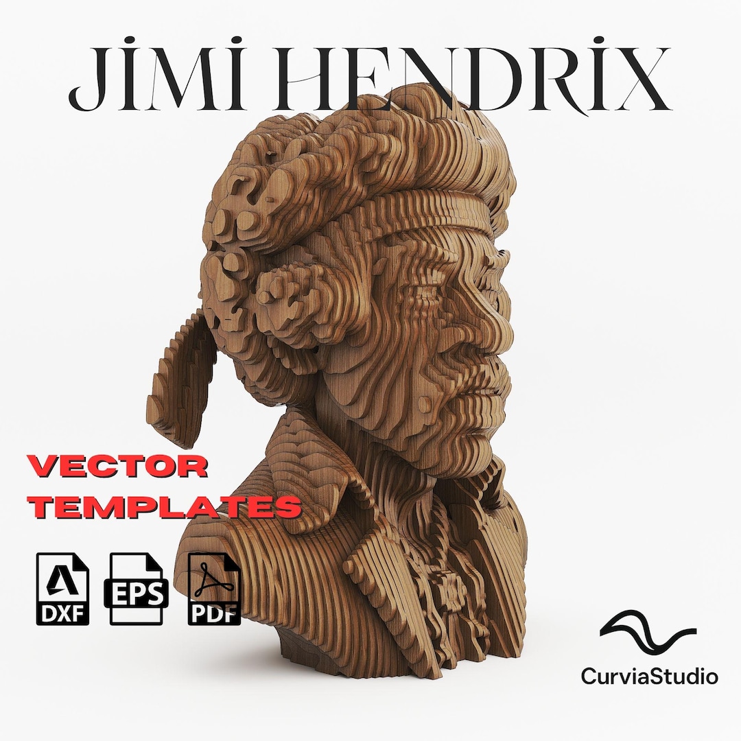 Jimi Hendrix 3D Parametric Sculpture 01 Template | DIY Sliced Wood ...