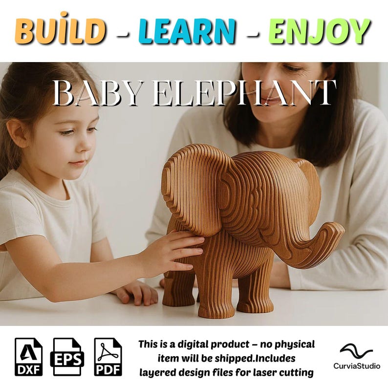 Baby Elephant Parametric Sliced 3D Puzzle | DIY Wooden Educational Toy ...