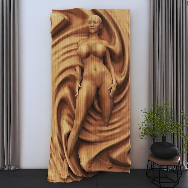 Parametric Female Body Sculpture Panel | Abstract 3D Wood Wall Art - 04 | Layered CNC Cut Design ...