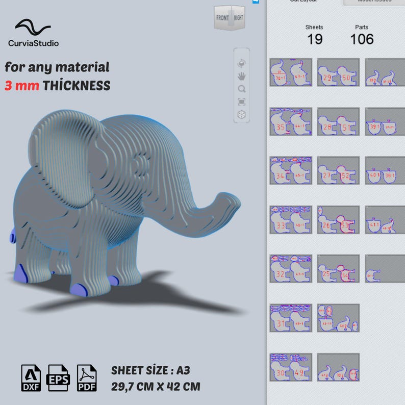 Baby Elephant Parametric Sliced 3D Puzzle | DIY Wooden Educational Toy ...