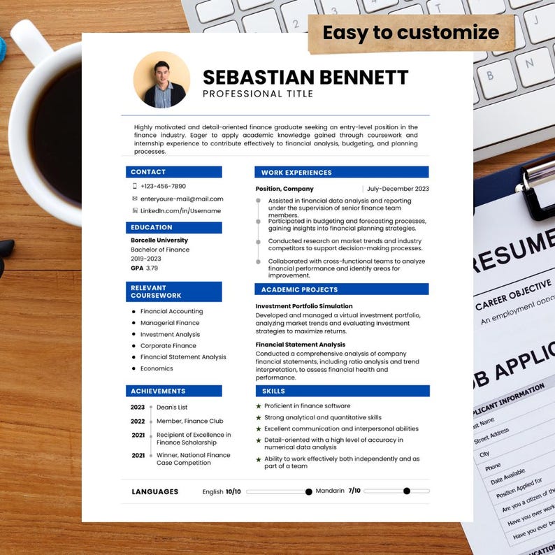 Modern Resume Template for Canva | Editable Professional CV for Fresh ...