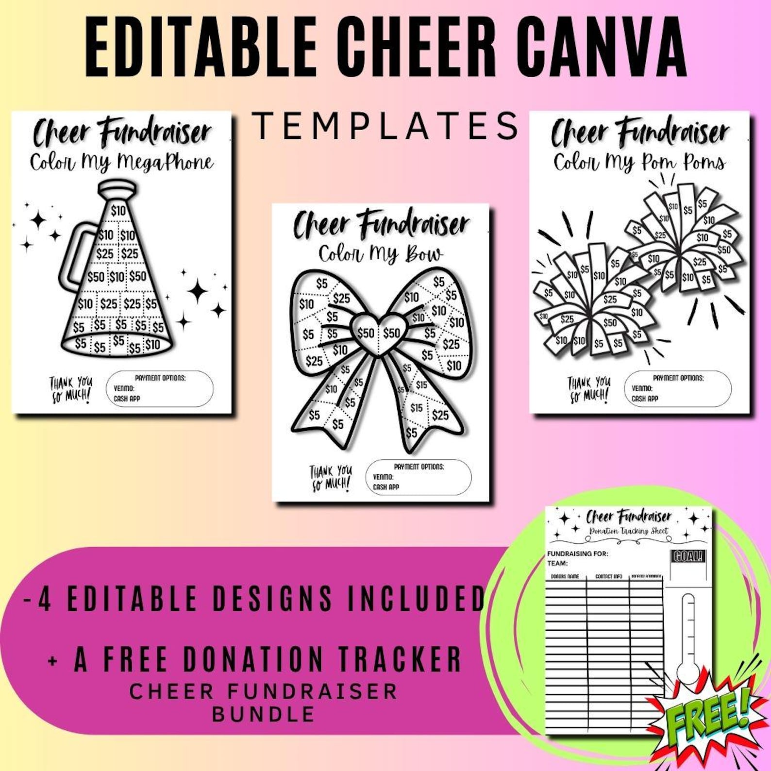 Cheer Fundraiser Printable Bundle: Editable Canva Templates (digital ...