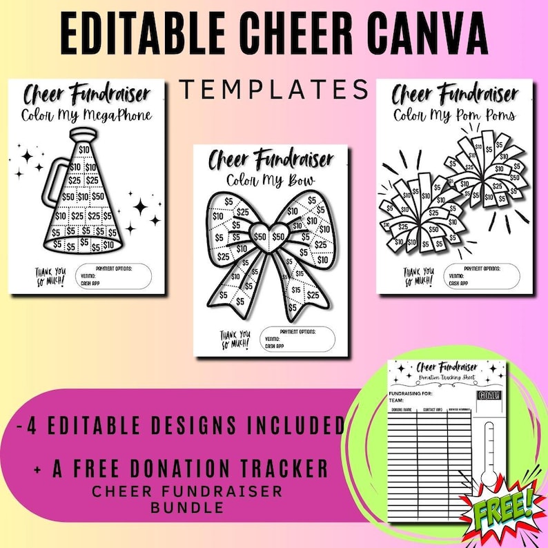 Cheer Fundraiser Printable Bundle: Editable Canva Templates (digital ...