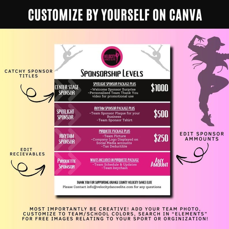 Dance Sponsorship Flyer Template: Editable Canva Design + Donation Form ...