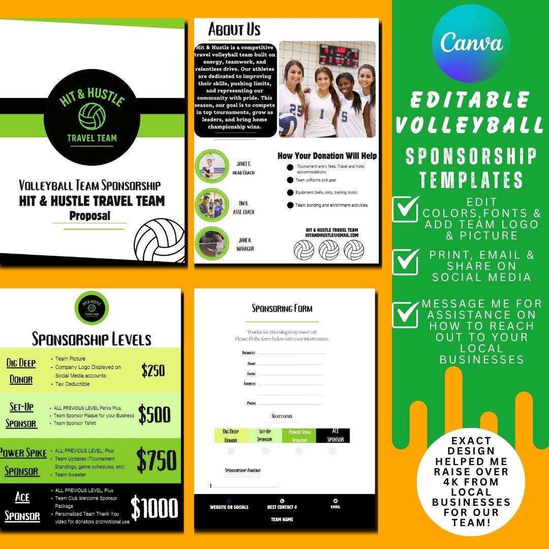 Volleyball Sponsorship Packet Template: Editable Canva Design (instant ...