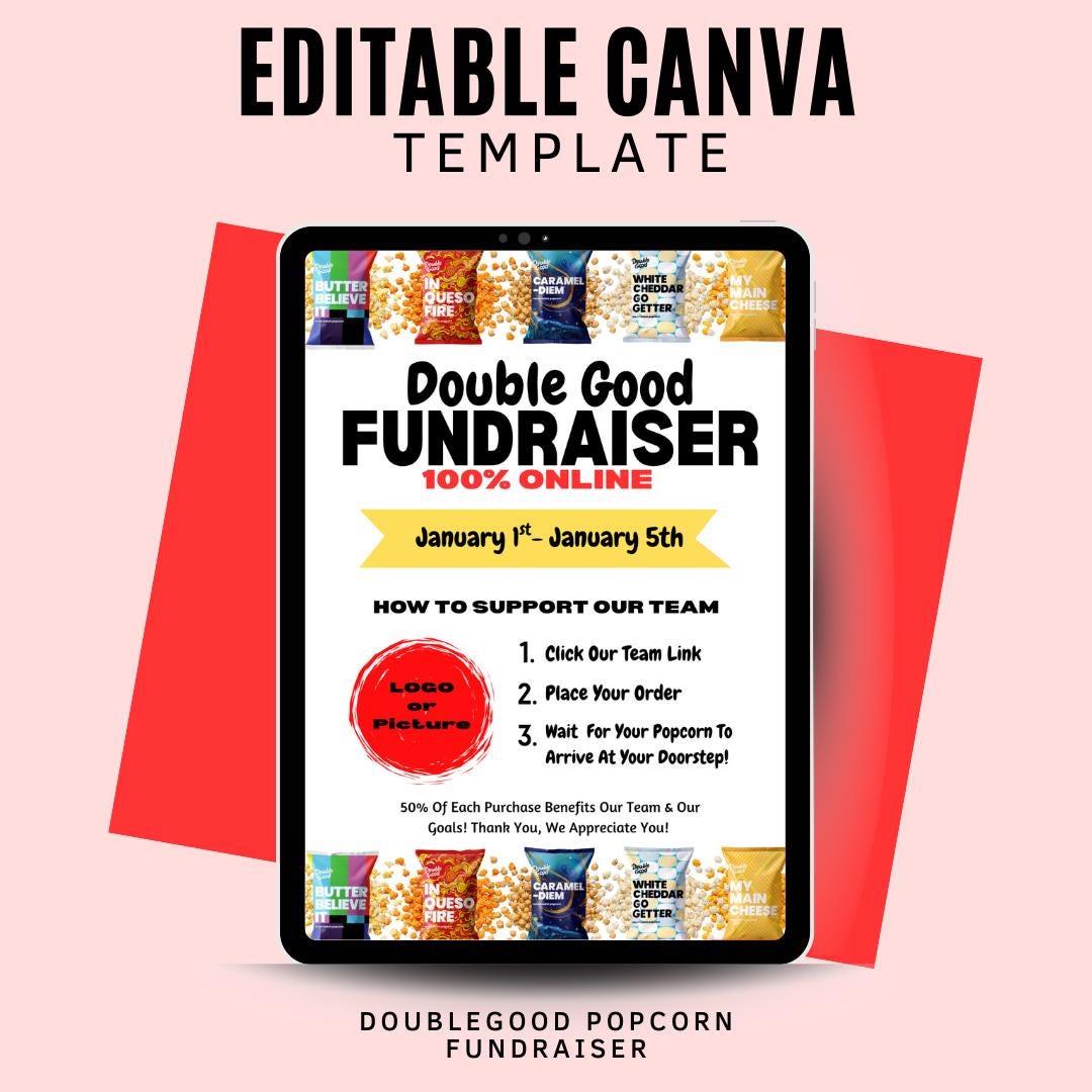 Double Good Popcorn Fundraiser Flyer Template: Editable Canva Printable ...