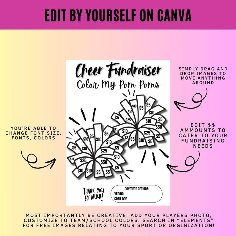 Cheer Fundraiser Printable Bundle: Editable Canva Templates (digital ...