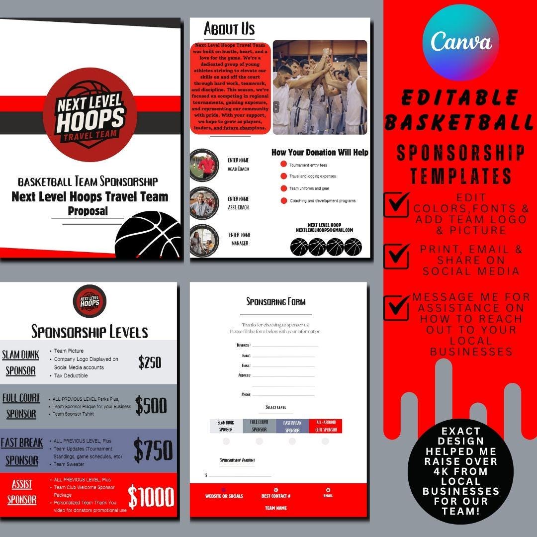Basketball Sponsorship Packet Template: Editable Canva Design (digital ...