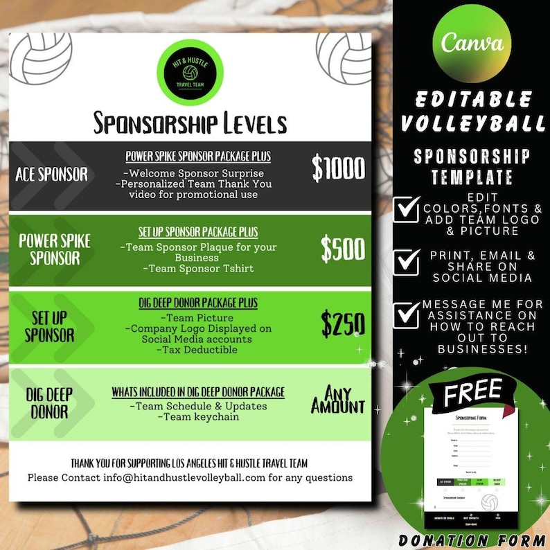 Volleyball Sponsorship Flyer Template: Editable Canva Design (digital ...