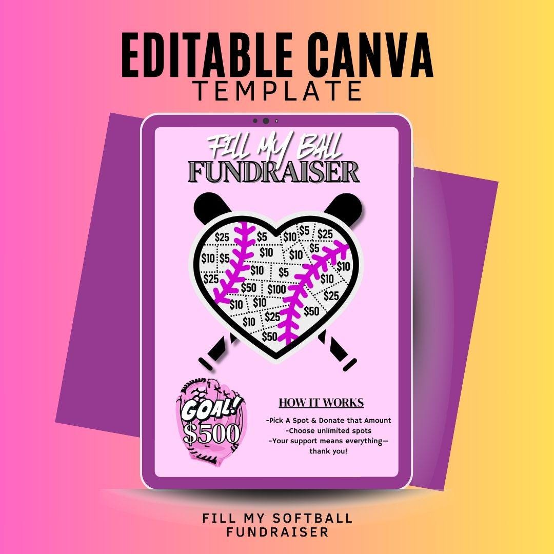 Softball Fundraiser Flyer Template: Fill My Ball, Editable Canva ...